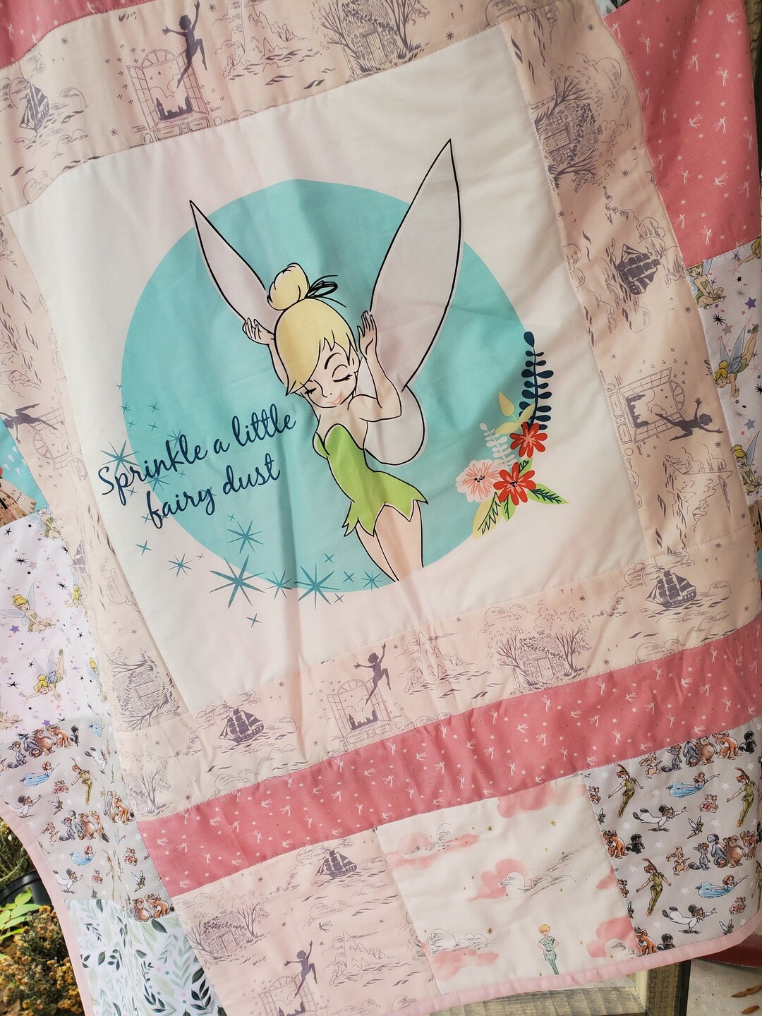 Whimsical Handmade Baby Quilt - Tinkerbell Fairy Theme for Nurseries ...