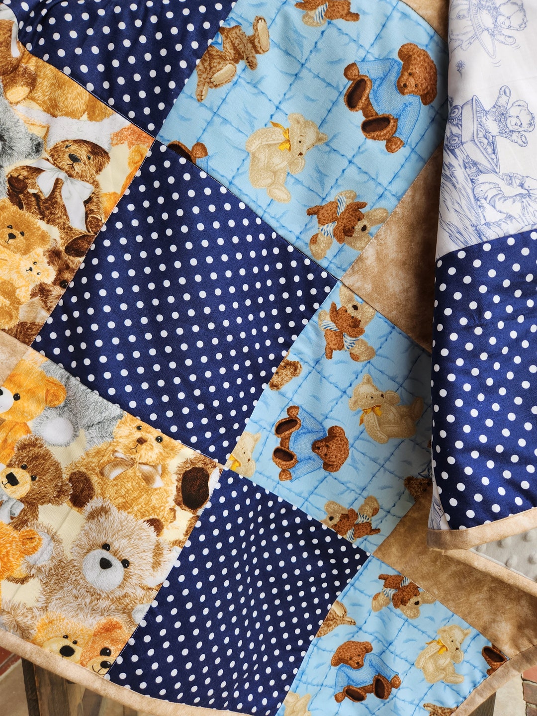 Unique Handcrafted Baby Quilt Nursery Theme With Teddy Bears in Blues ...