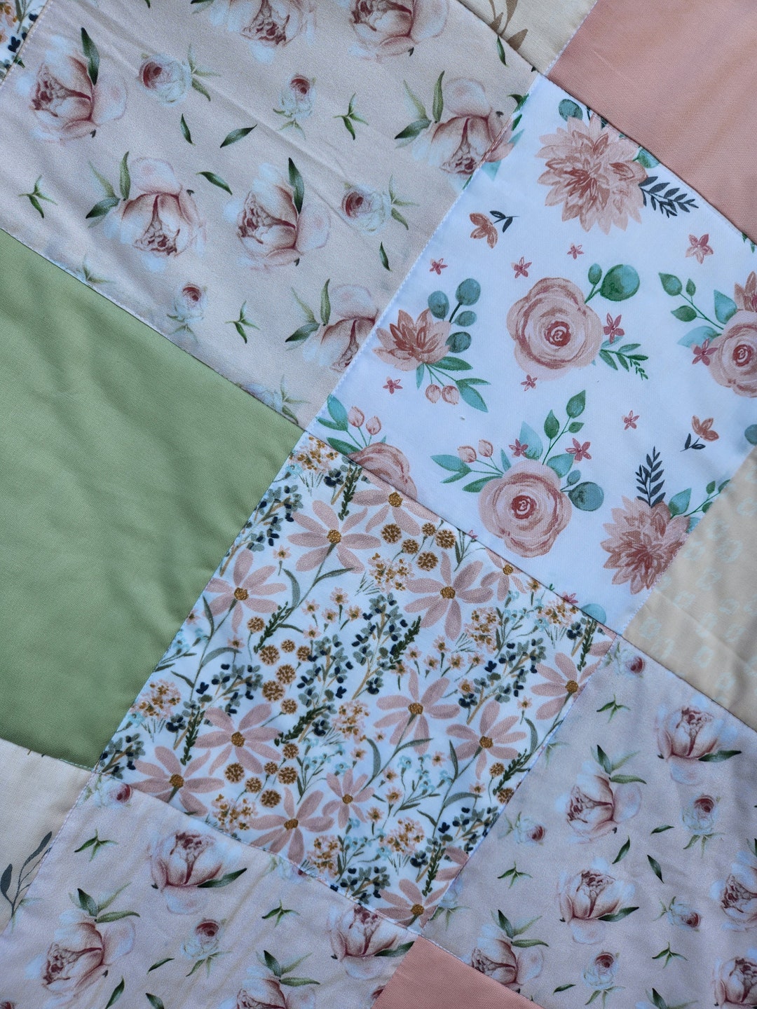Handmade Pastel Watercolor Floral Quilt With Pale Pinks and Sage Greens ...