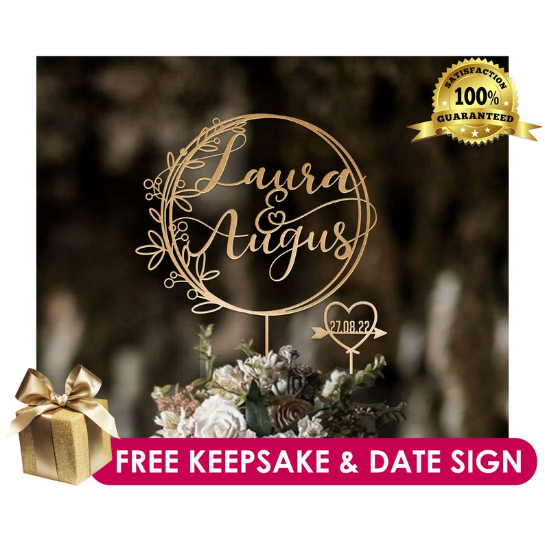 Rustic Couple's Name Wedding Cake Toppers Gold Cake - Etsy