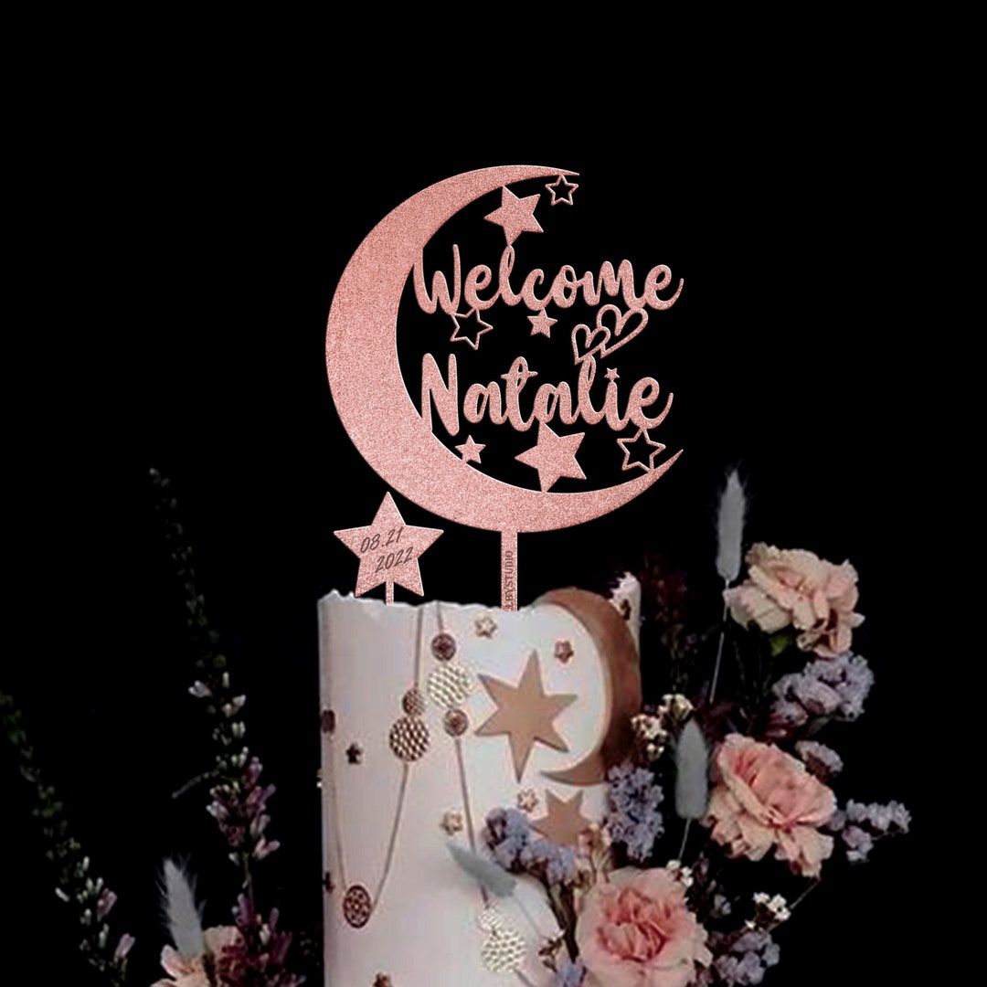 Baby Shower Cake Toppers | Rose Gold Moon Cake Topper | Custom Cake ...