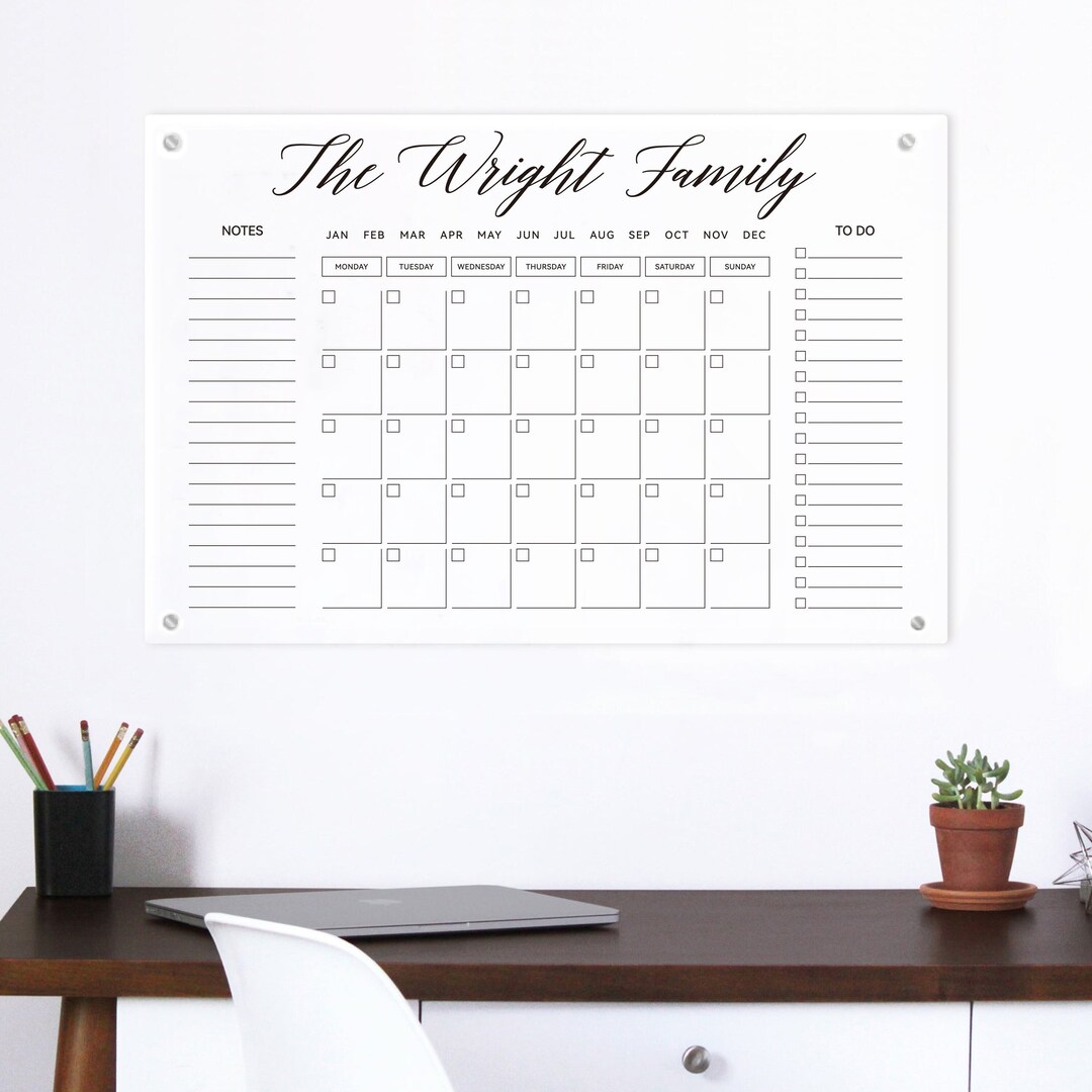 Personalized Monthly Calendar for Wall - Dry Erase Wall Calendar ...