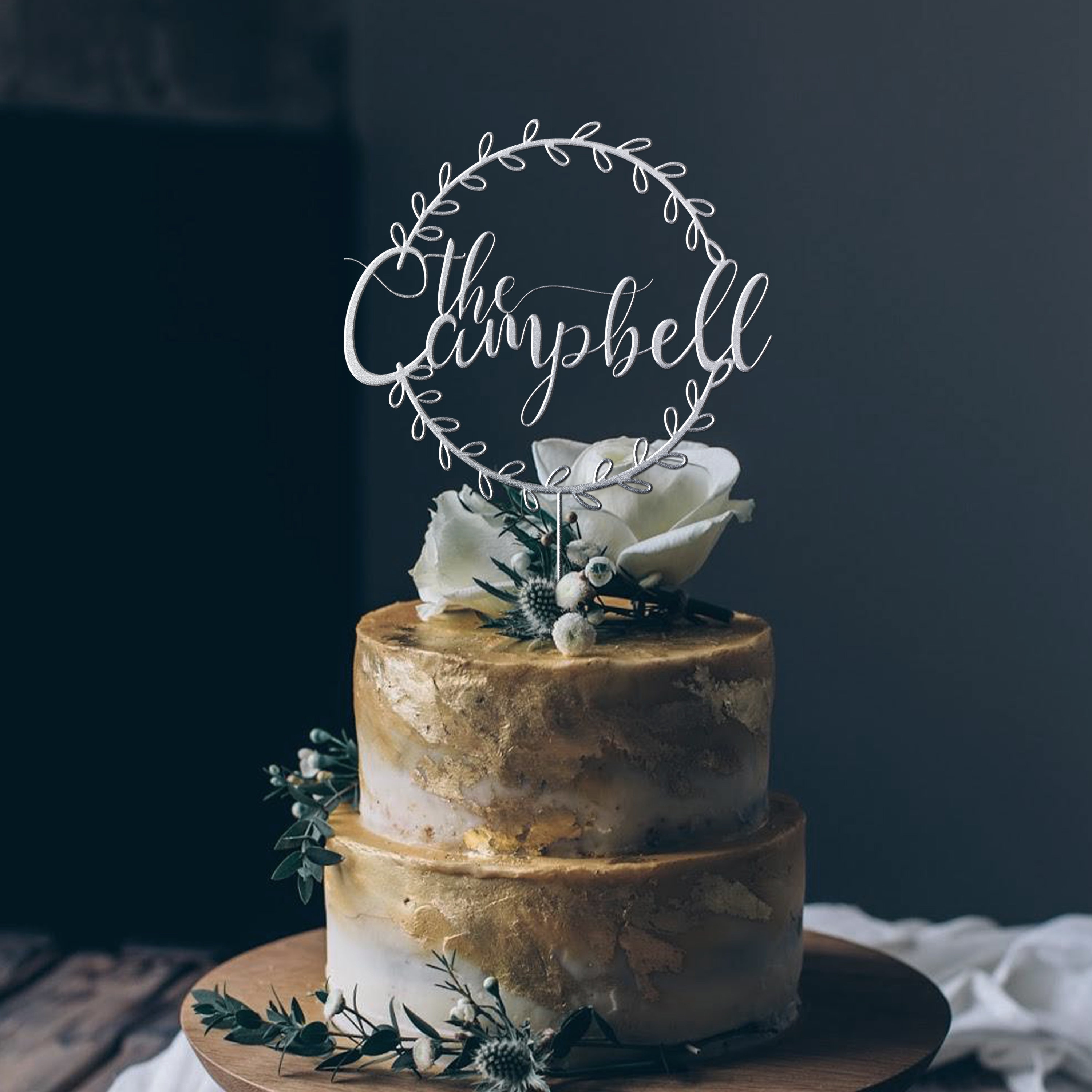 Rustic Wedding Cake Topper Silver Name Topper Custom Cake | Etsy