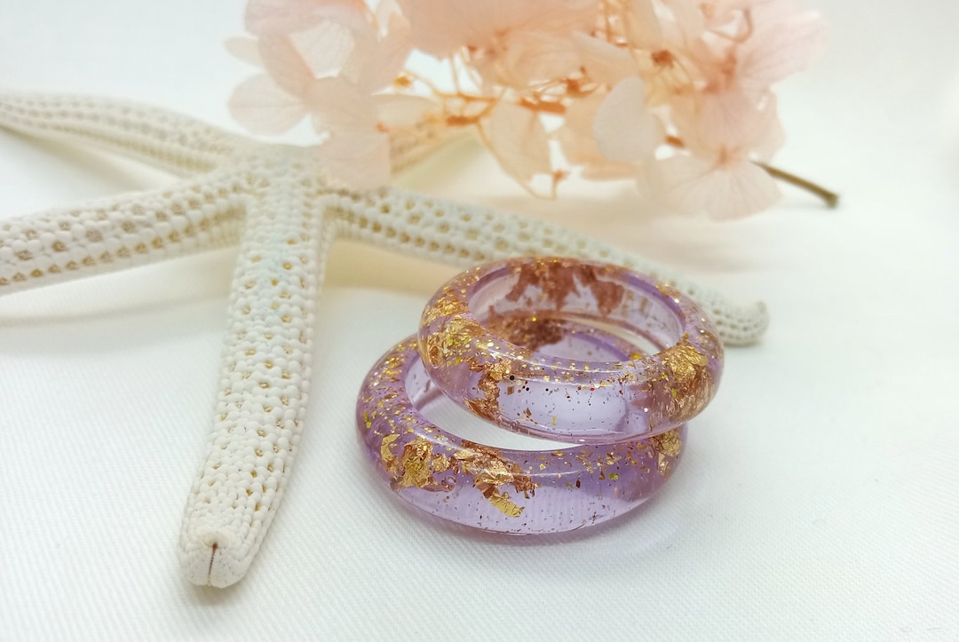 Violet Resin Ring, Gold Flake Ring, Hypoallergenic Violet Ring ...