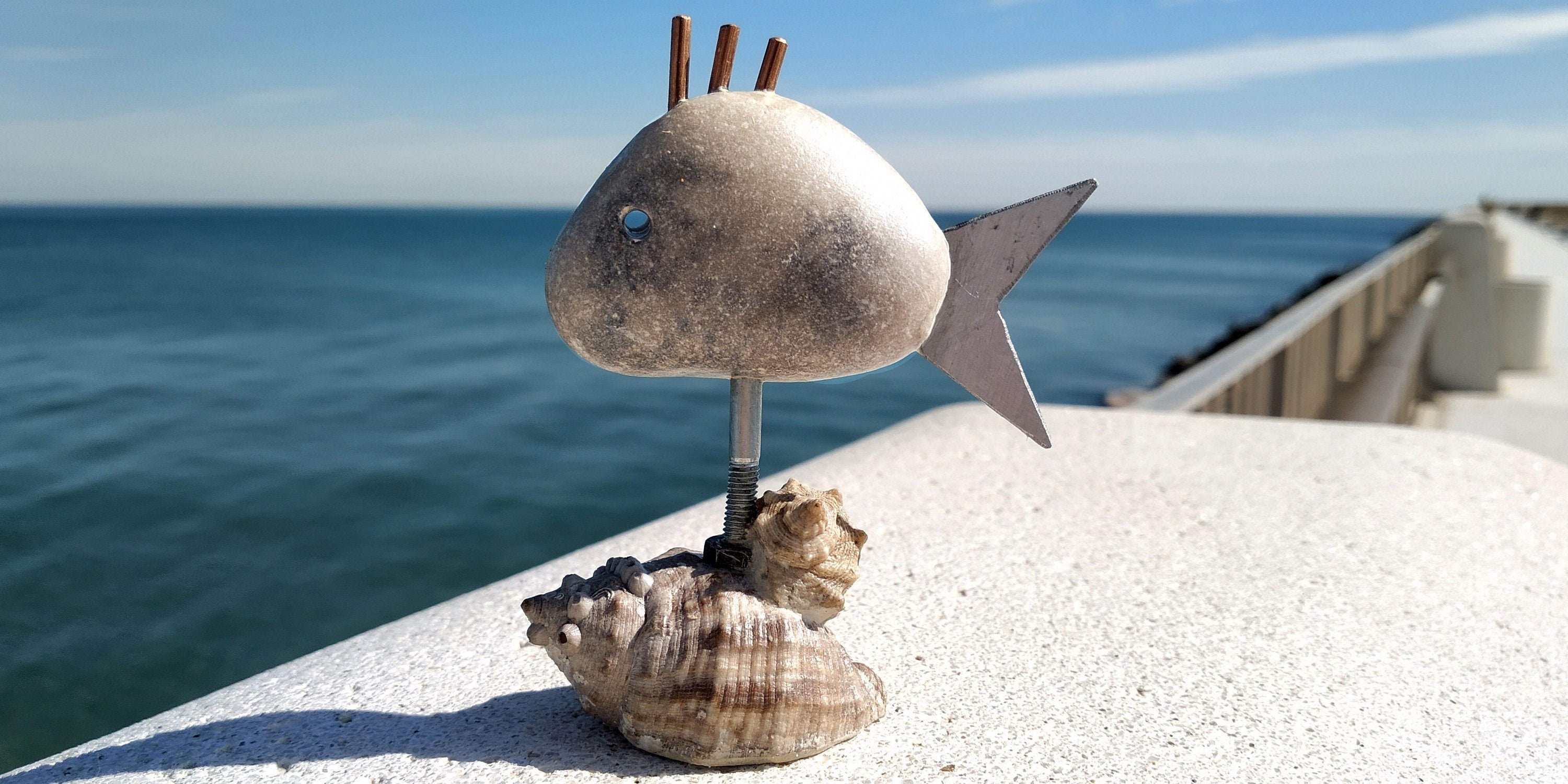 Stone Fish Sculpture on a Stand, Small Sculpture Decor, Coastal Decor ...