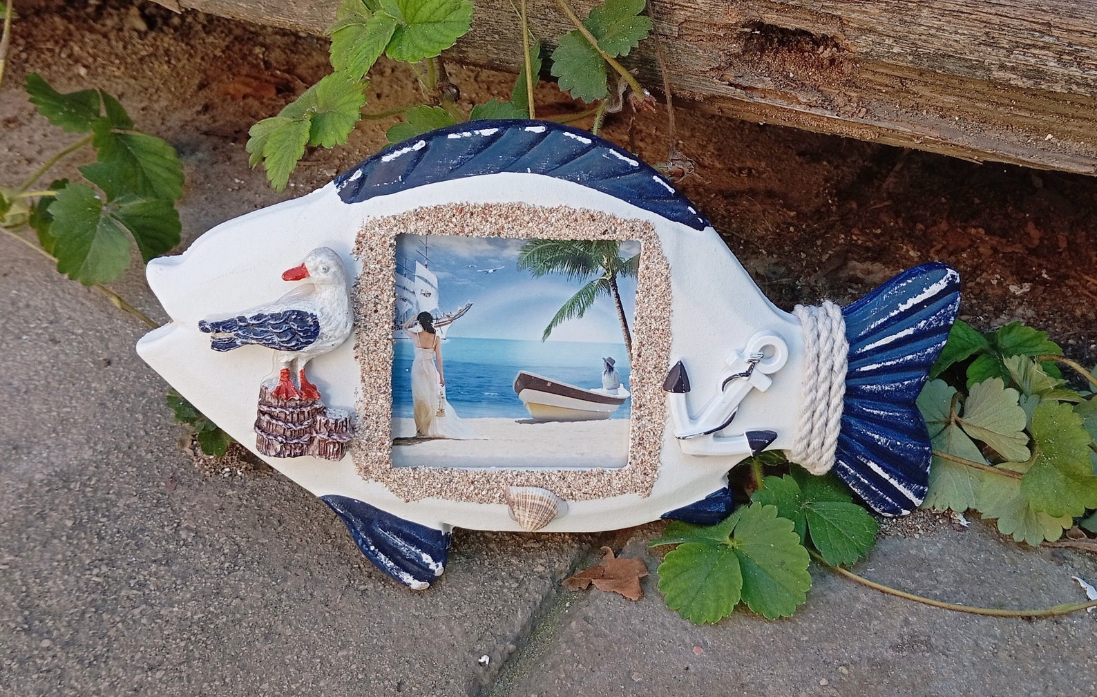 Fish Photo Frame, Seaside Decoration With Seagull, Nautical Picture ...