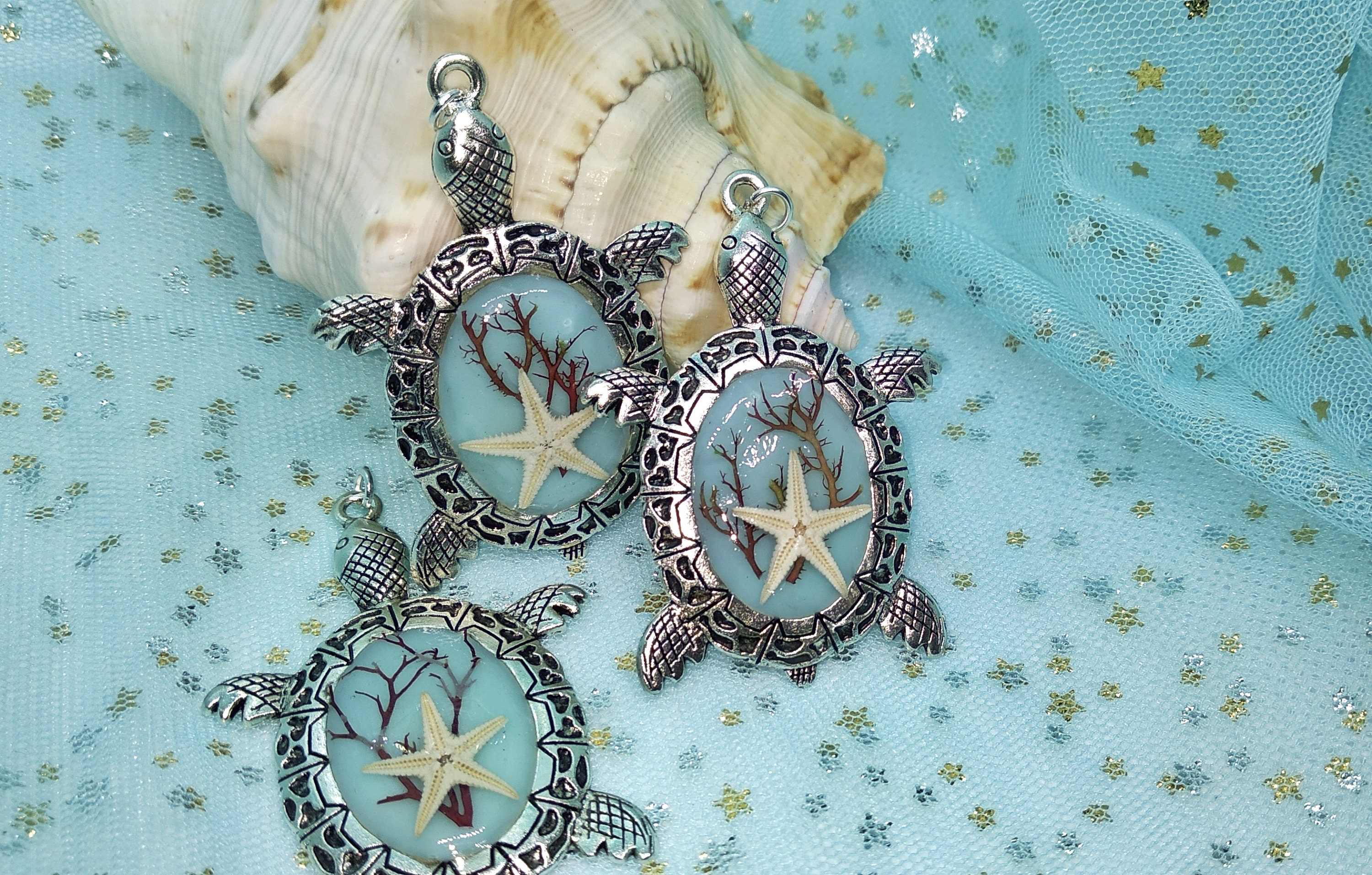 Sea Turtle Jewellery Turtle Pendant Starfish necklace Resin | Etsy