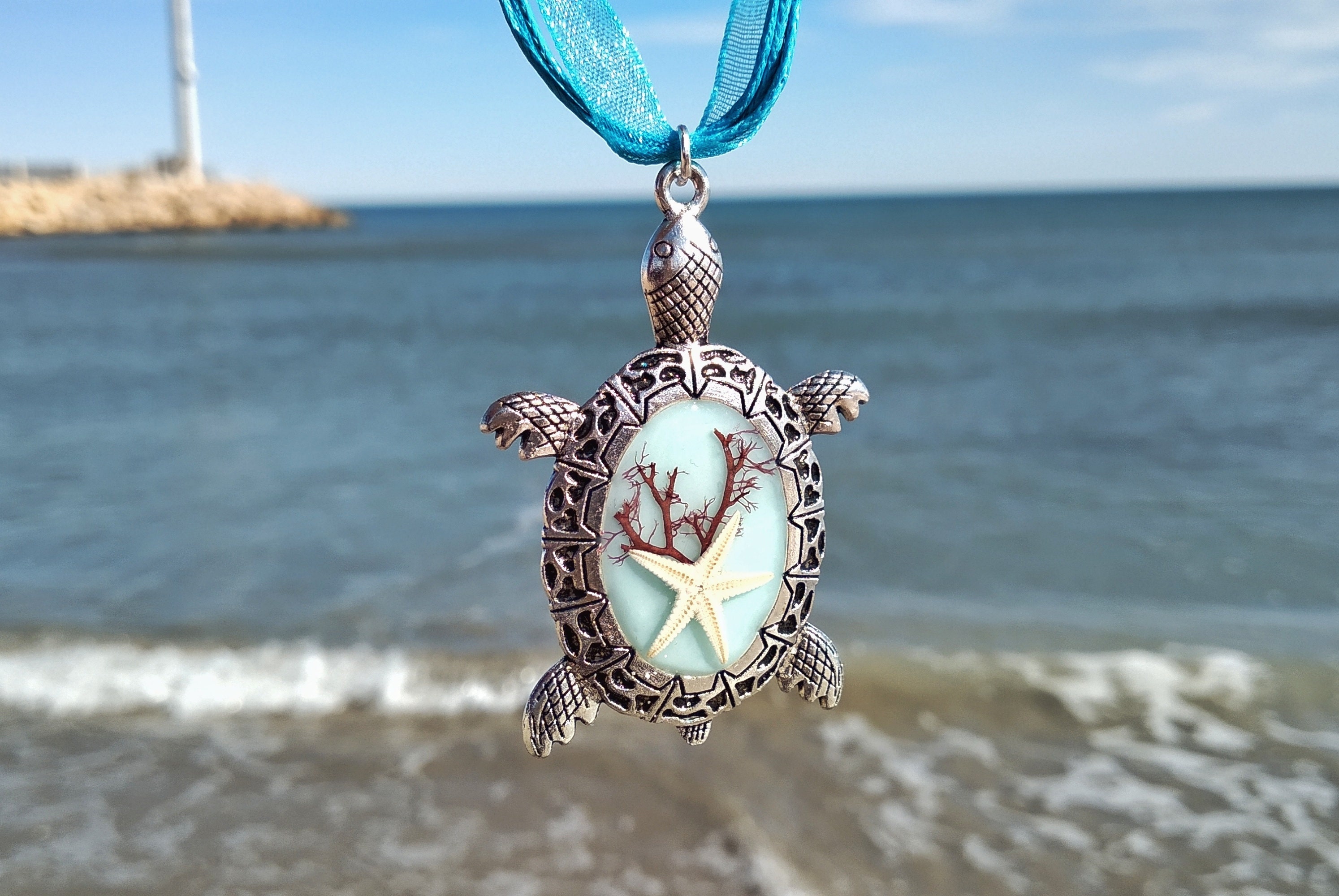 Sea Turtle Jewellery Turtle Pendant Starfish necklace Resin | Etsy