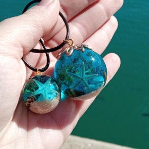 Underwater Necklace, Ocean Resin Ball Necklace, Starfish Pendant ...