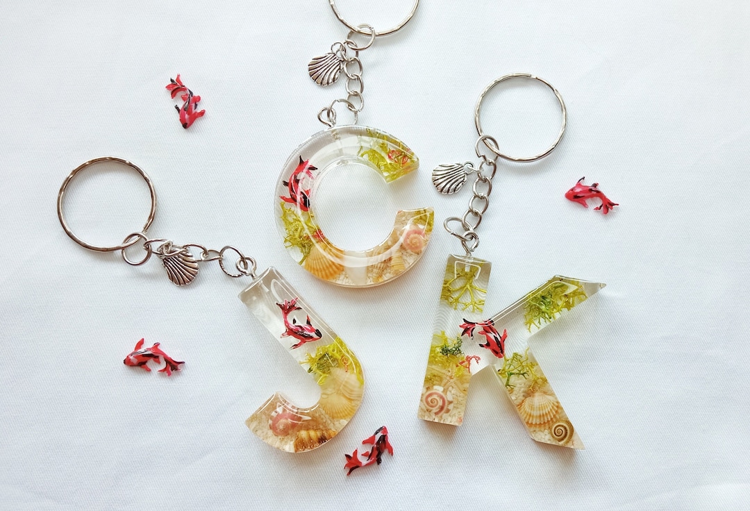 Aquarium Keychain, Koi Fish Keychain,letter Keyring, Fish Tank Resin ...