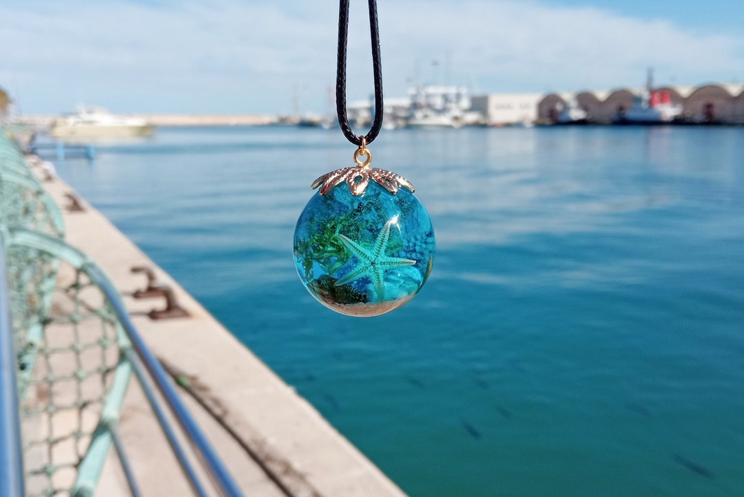 Underwater Necklace, Ocean Resin Ball Necklace, Starfish Pendant ...