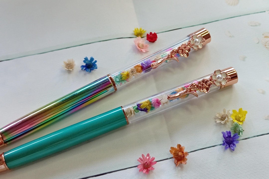 Dried Flowers Pen, Colorful Flowers Ballpoint Pen, Botanical Stationery ...