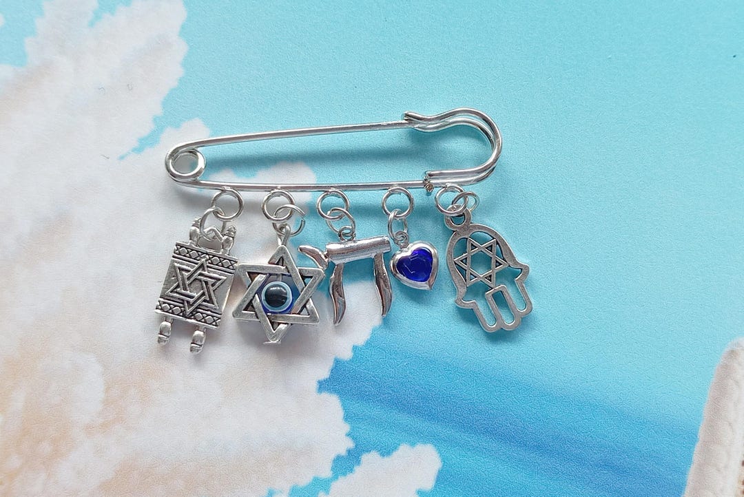 Jewish Brooch With Religious Symbols, Star of David Pin, Bar Mitzvah ...