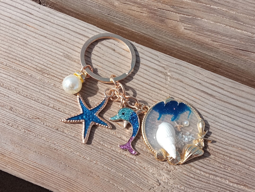 White Seashell Keychain, Golden Beach Keyring, Gold Charm, Nautical ...