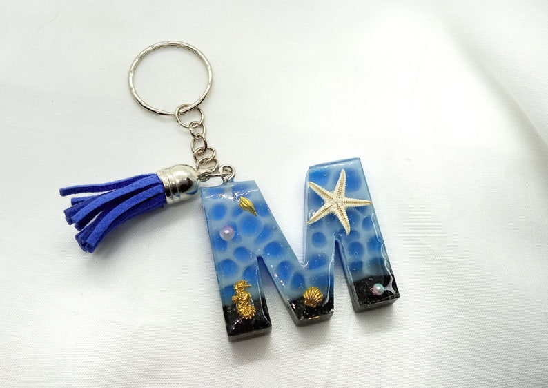 Initial Keychain, Volcanic Black Sand, Resin Custom Keyring, Beach ...
