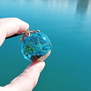 Underwater Necklace, Ocean Resin Ball Necklace, Starfish Pendant ...