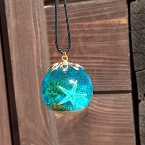 Underwater Necklace, Ocean Resin Ball Necklace, Starfish Pendant ...