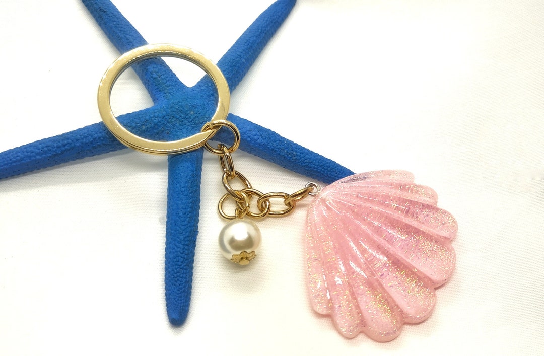 Pink Shell Keychain, Resin Seashell, Feminine Keyring, Nautical ...