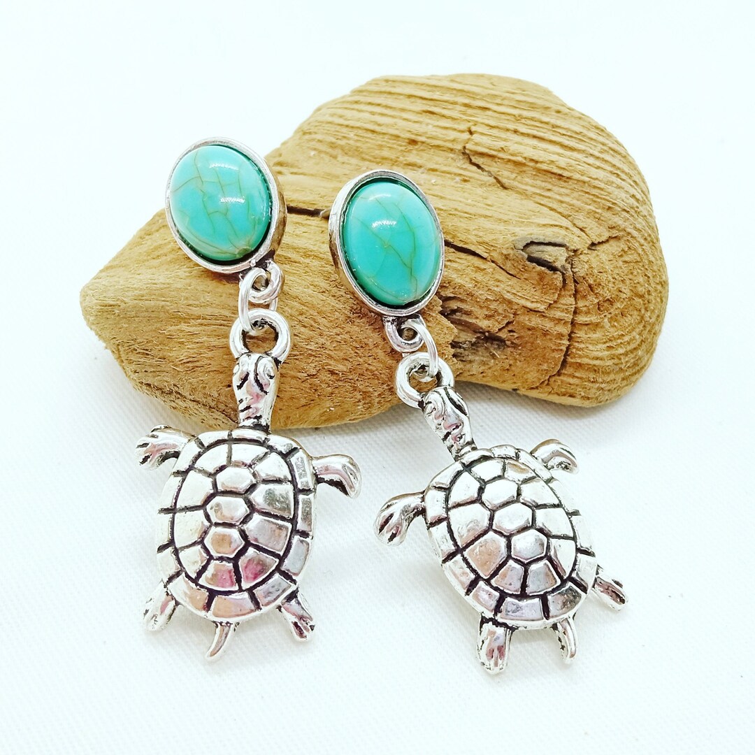 Sea Turtle Earrings, Turtle Jewelry, Turquoise Stone Jewel, Aquatic ...