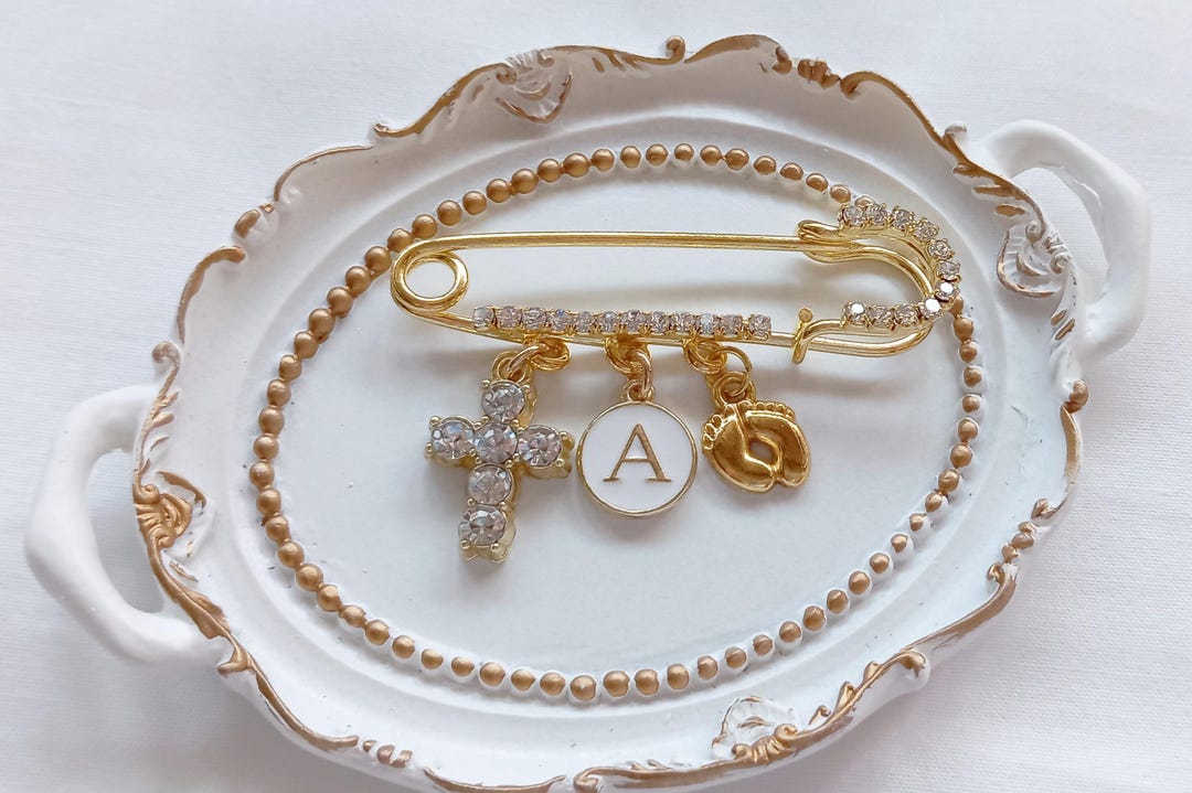 Personalized Baptism Pin, Gold Baby Brooch, Catholic Christening Gift ...