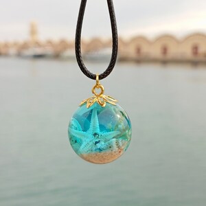 Underwater Necklace, Ocean Resin Ball Necklace, Starfish Pendant ...
