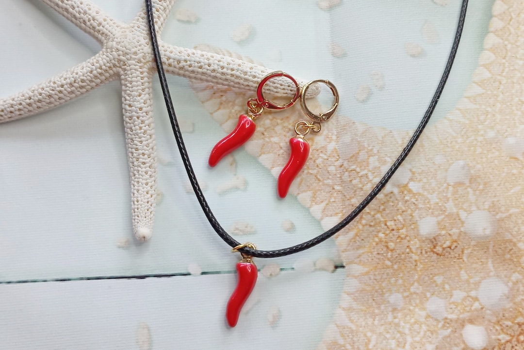 Red Italian Horn Necklace, Cornicello Jewelry, Neapolitan Horn Pendant ...