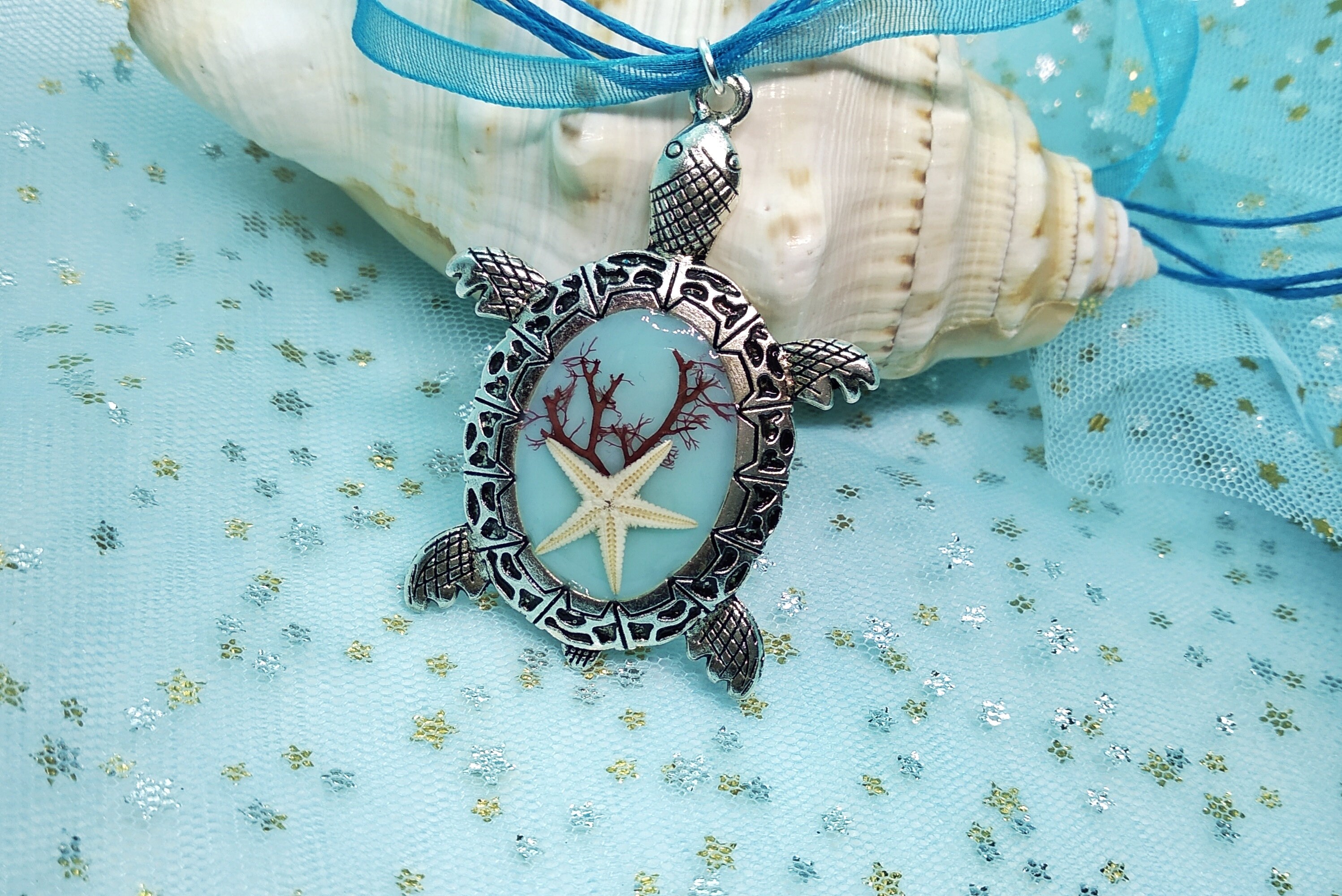Sea Turtle Jewellery Turtle Pendant Starfish necklace Resin | Etsy