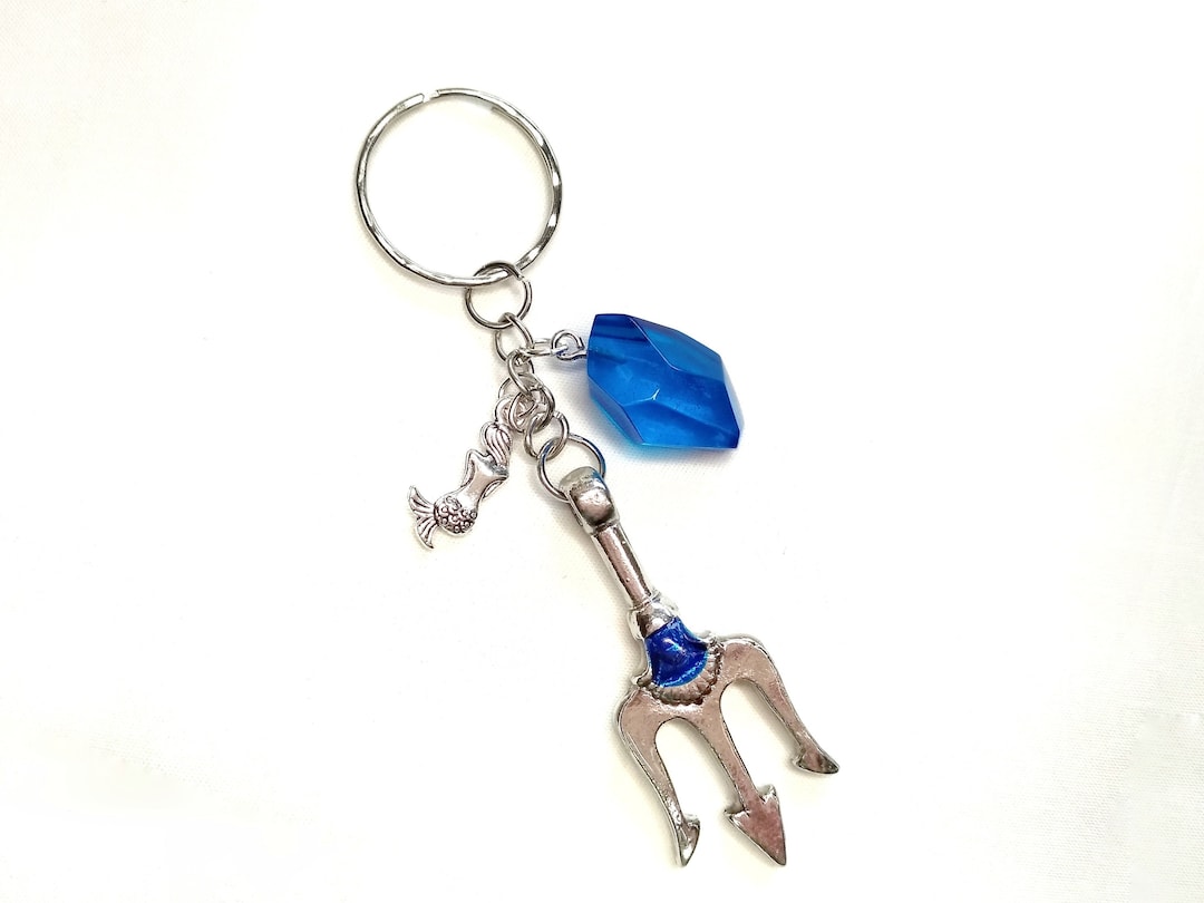 Beautiful Merman Trident, Nautical Keychain, Resin Moonstone Keyring ...