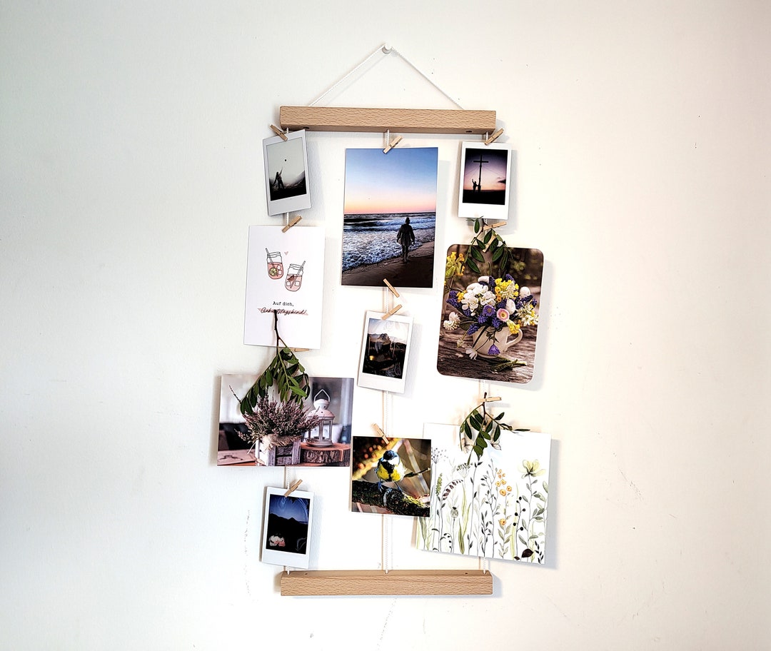 Photo Hanger Beech Wood Wall Photo Holder Picture Hanger Photo Line ...