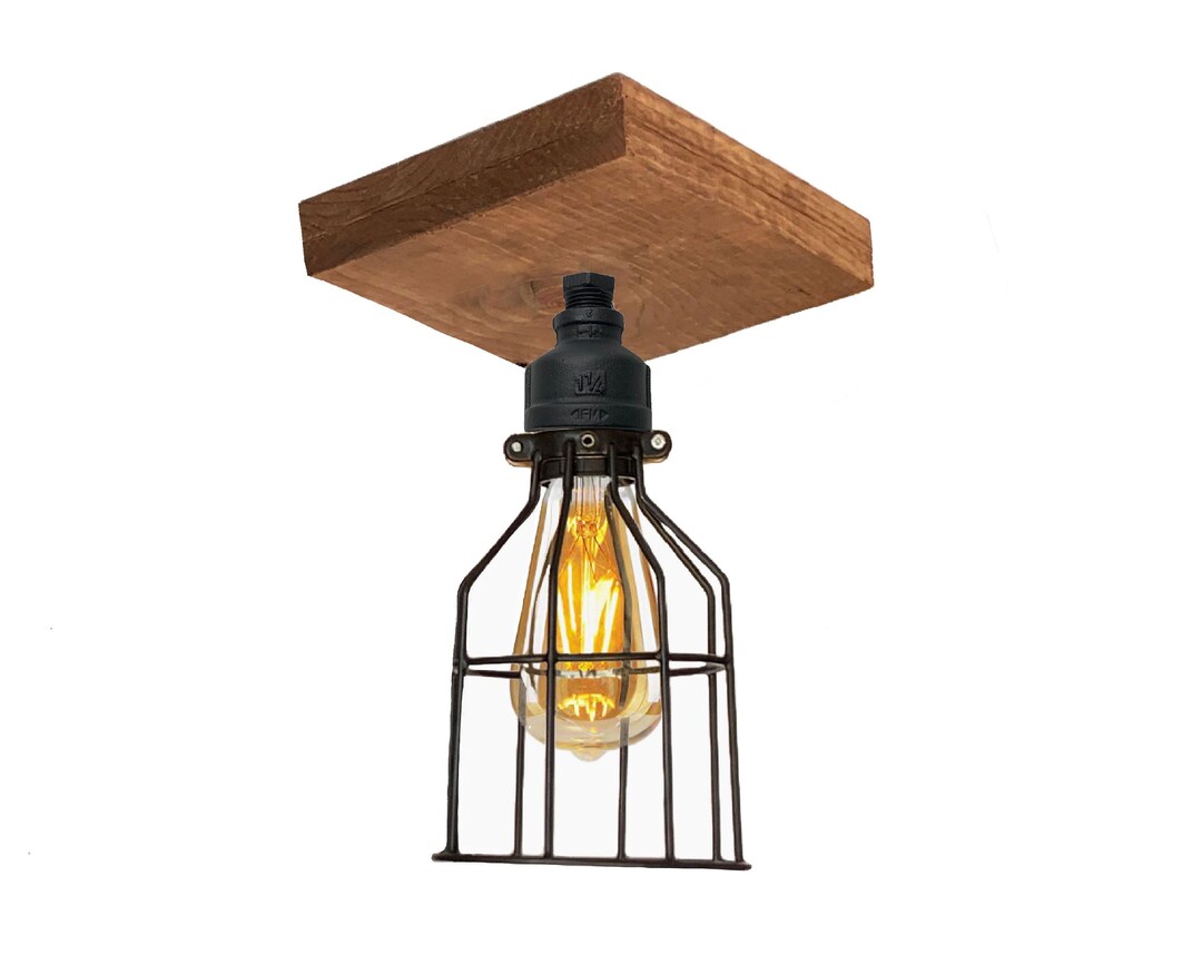 Flush Mount Single Socket Wood Farmhouse Ceiling Light Fixture English ...