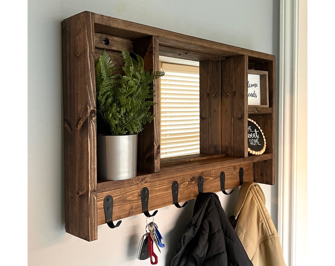 Farmhouse Entry Mirror Shelf No. 601- With Key & Coat Rack - Farmhouse ...