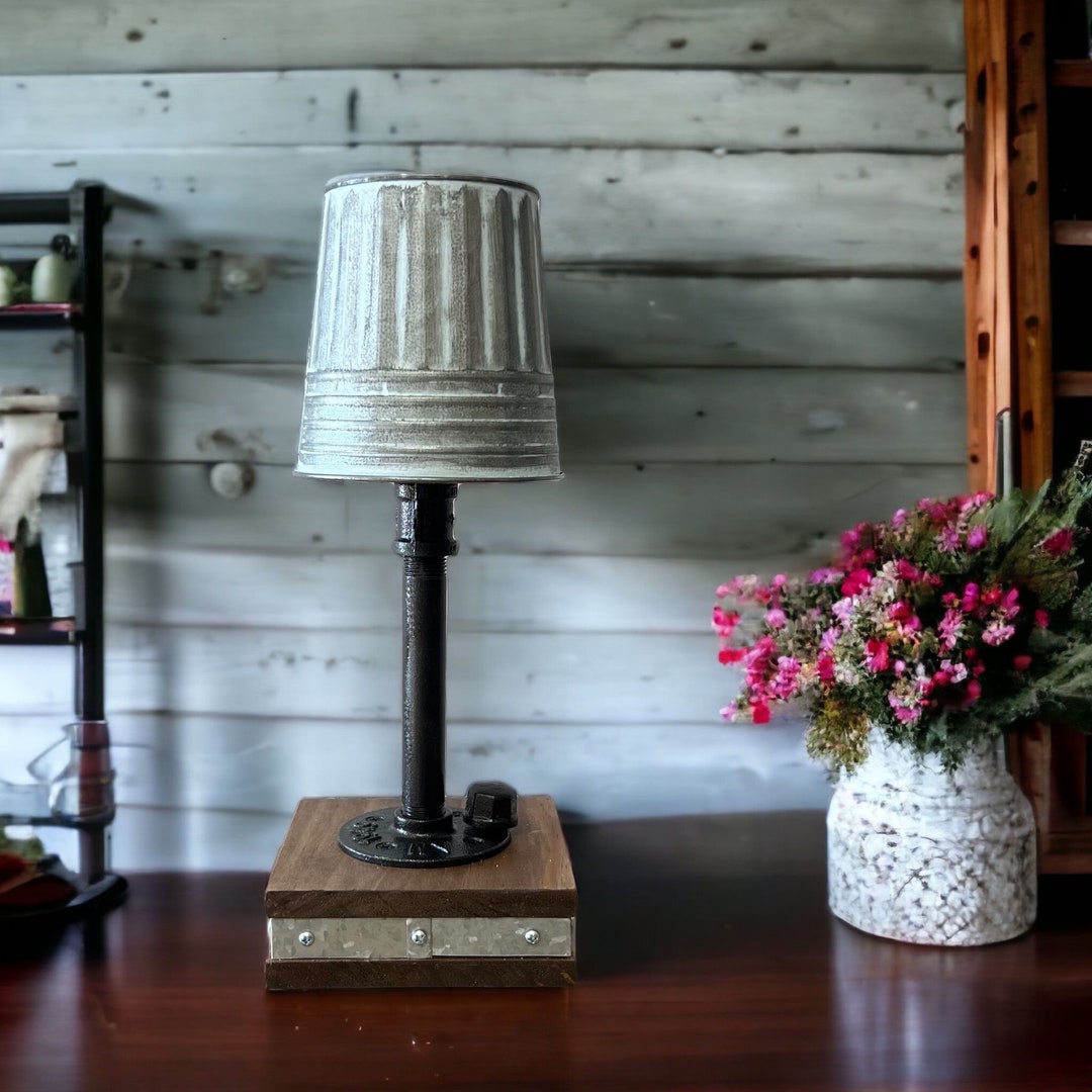 Farmhouse Table Lamp No. 20 Galvanized Metal Shade Bedroom Nightstand ...