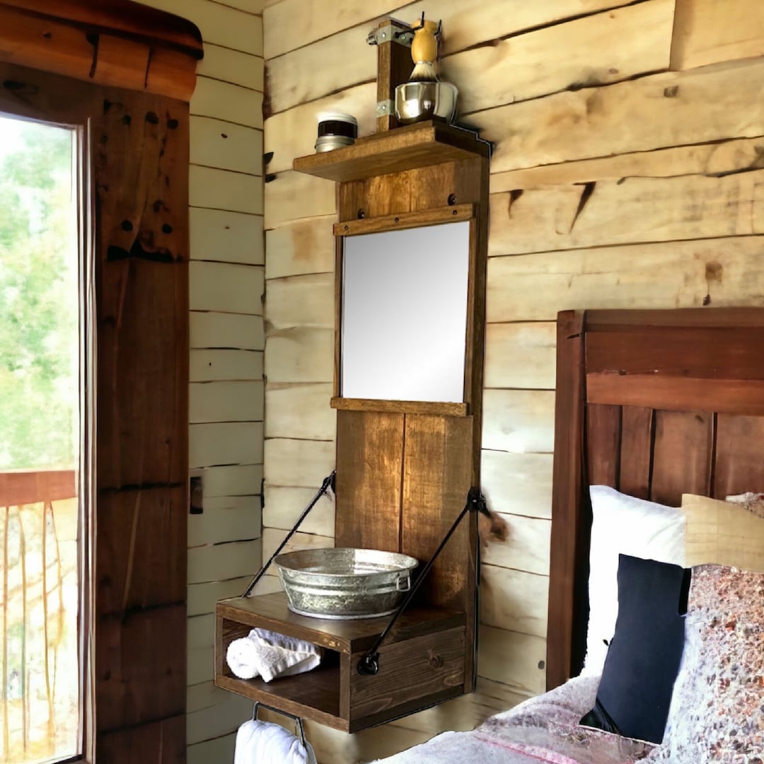 Farmhouse Shaving Mirror Shelf No. 901 - Shaving Table Shelf- Shaving ...