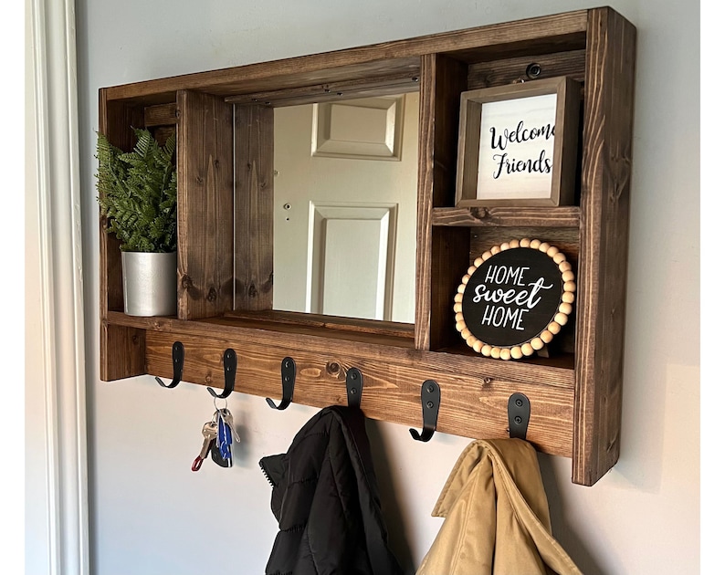 Farmhouse Entry Mirror Shelf No. 601- With Key & Coat Rack - Farmhouse ...