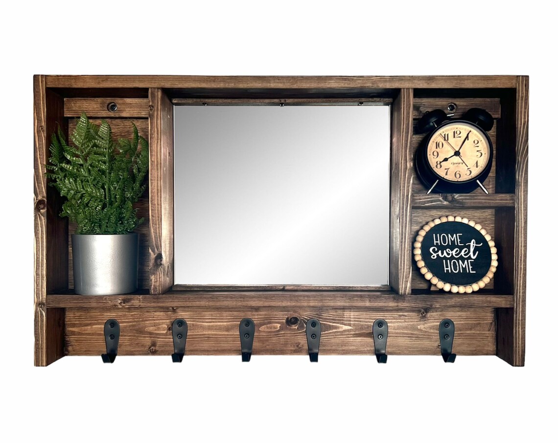 Farmhouse Entry Mirror Shelf No. 601- With Key & Coat Rack - Farmhouse ...
