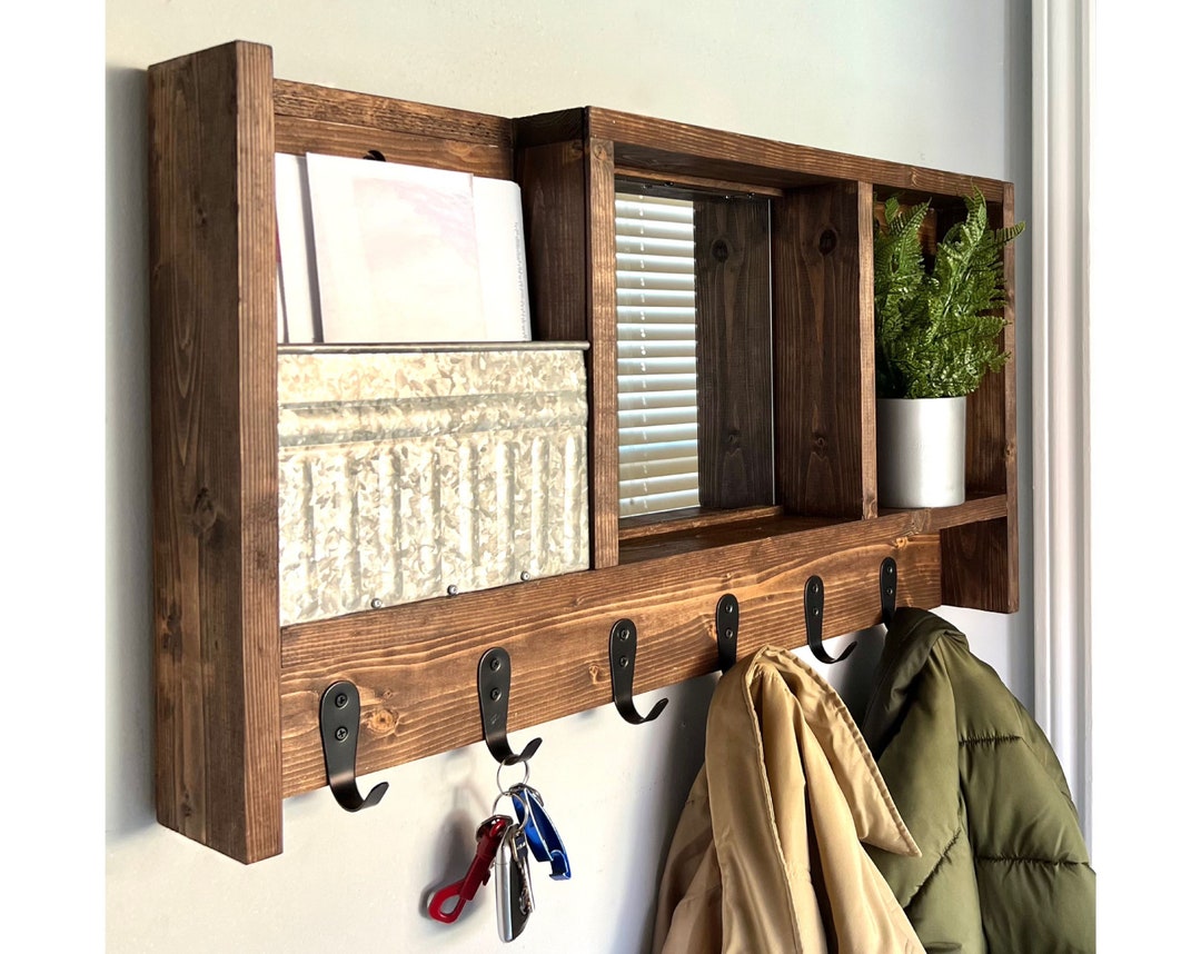 Farmhouse Mail Holder No. 704 - Mirror With Key & Coat Rack - Farmhouse ...