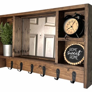 Farmhouse Entry Mirror Shelf No. 601- With Key & Coat Rack - Farmhouse ...