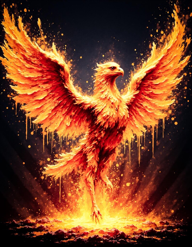 Phoenix Afire and Dripping Flames - Etsy