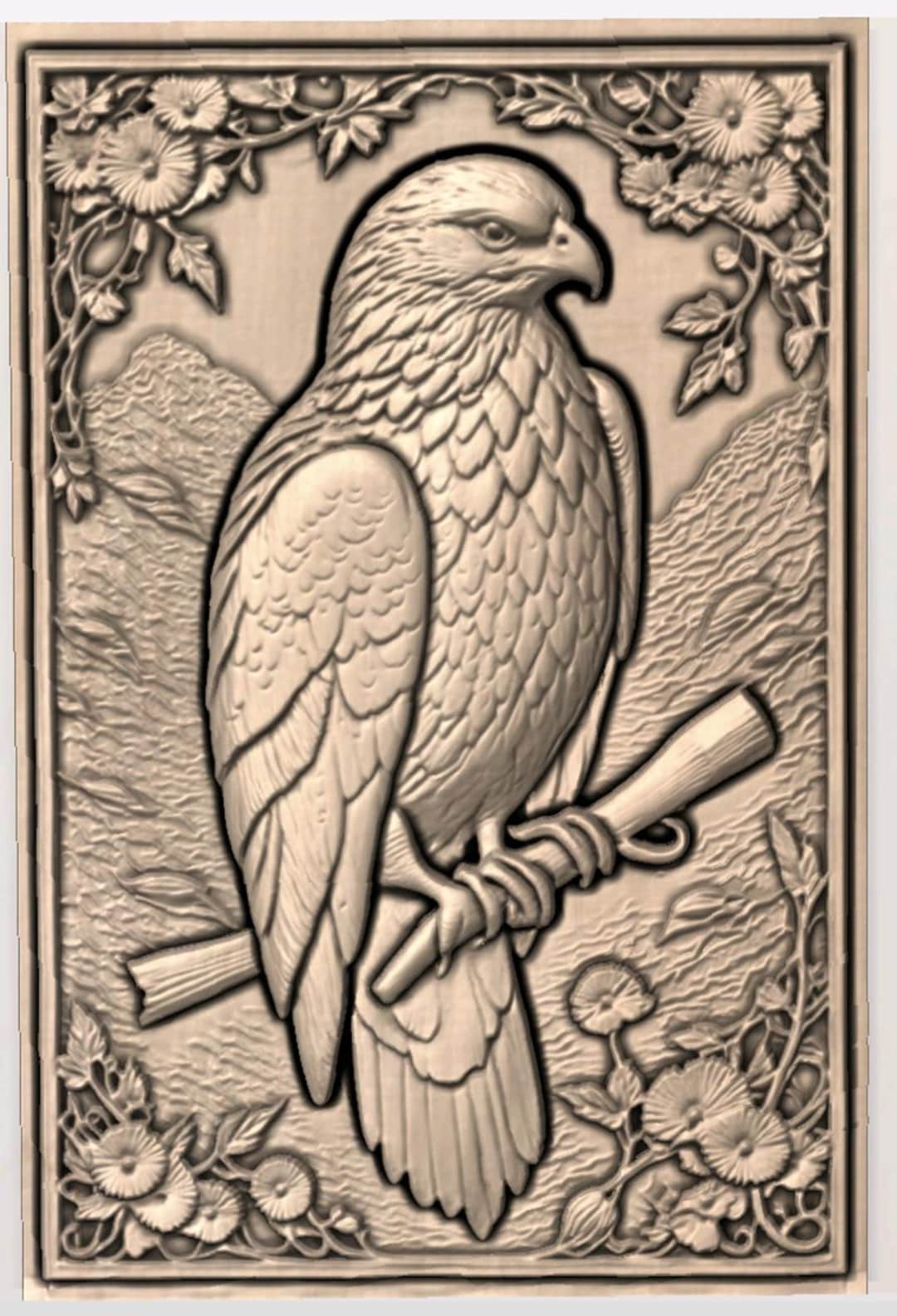 Hawk CNC File: Detailed Relief for Woodworking, 3D Wall Decor (stl, Ply ...