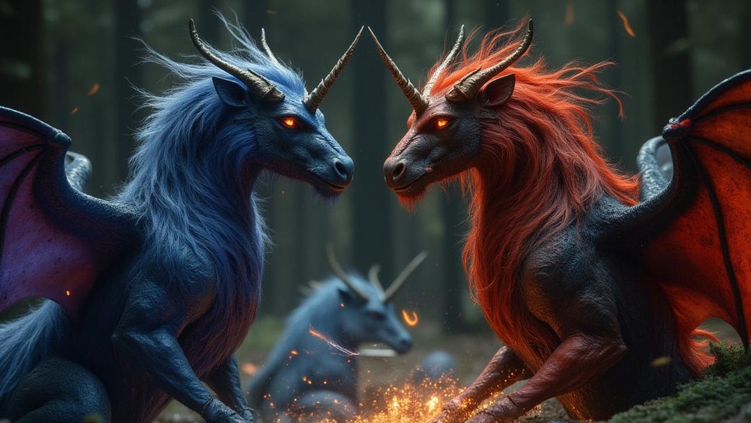 Blue and Red Unicorn Dragons - Etsy