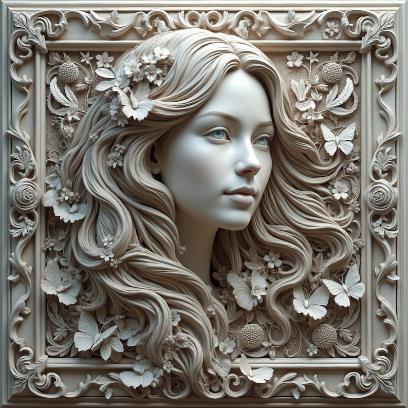 Girl Face in a Frame With Butterflies and Flowers - Etsy