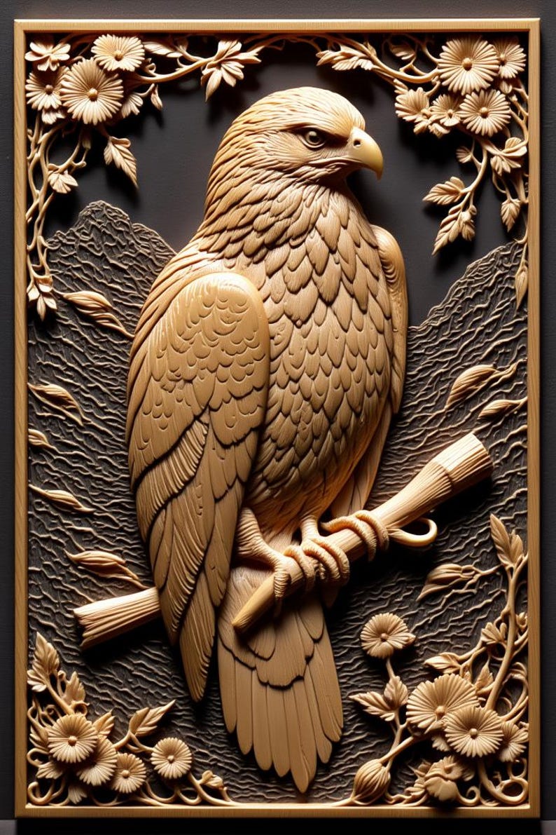 Hawk CNC File: Detailed Relief for Woodworking, 3D Wall Decor (stl, Ply ...