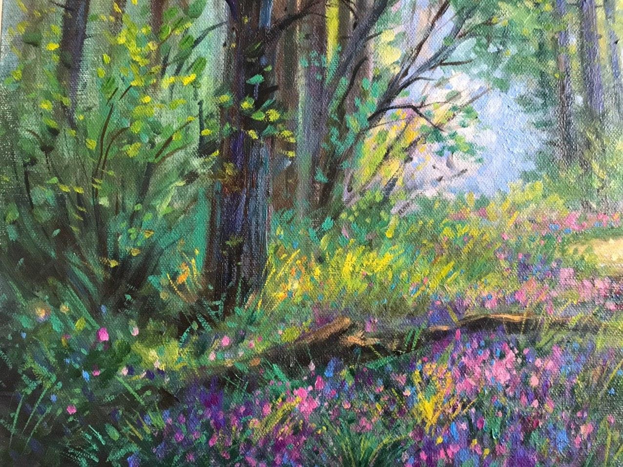 Forest Landscape Oil Painting Digital, Nature Wall Art, Flower ...