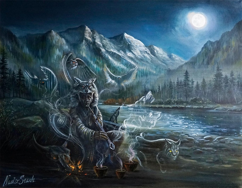 Shaman Original Oil Painting, Meditation of Shaman With Animals, Animal ...