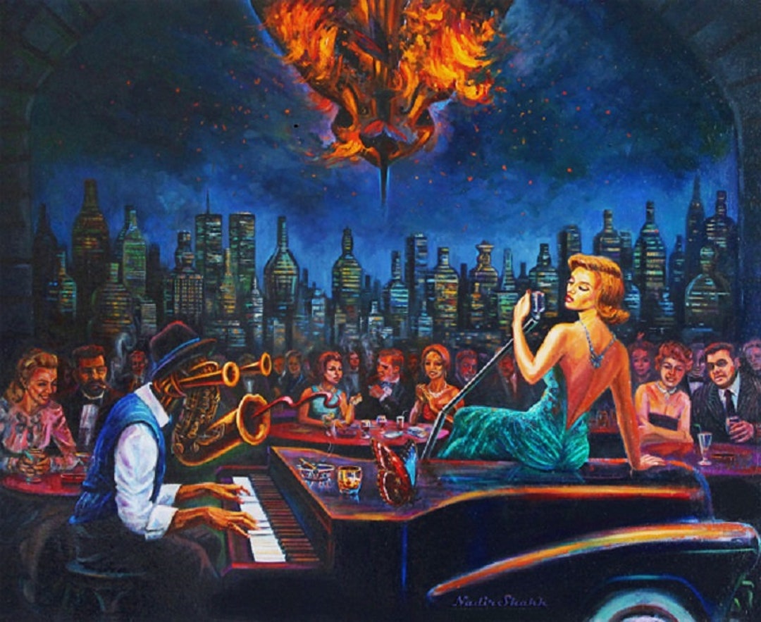 Surreal Jazz Night Art Print, Jazz Singer, Pianist (digital Download ...