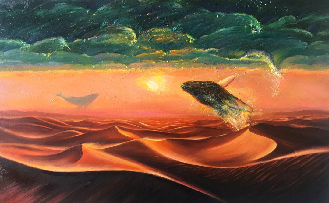 Whales Sunset Oil Painting – Fantasy Seascape Artwork, 19.6x31 In - Etsy
