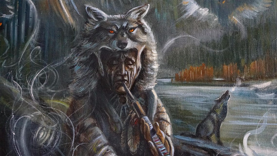 Shaman Original Oil Painting, Meditation of Shaman With Animals, Animal ...