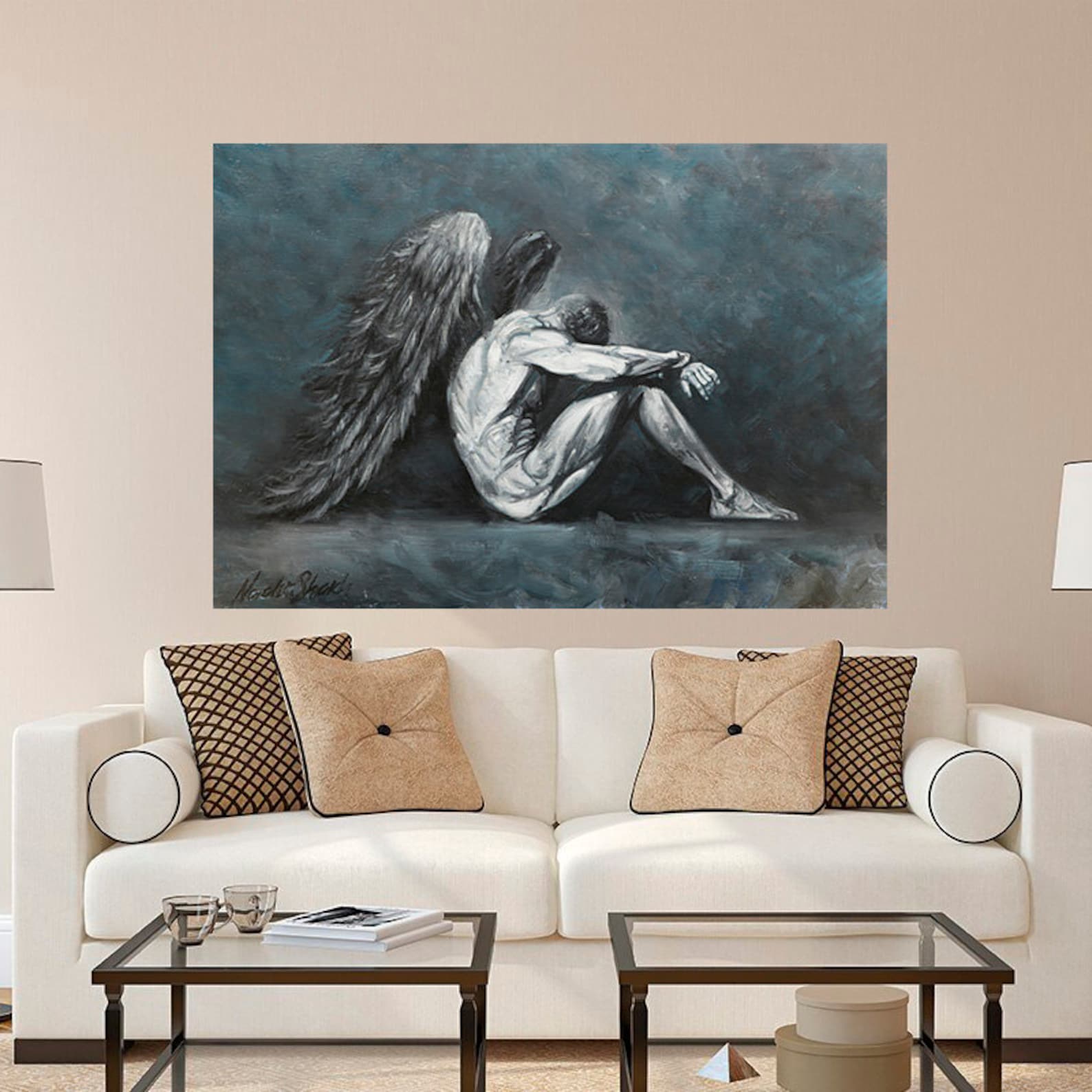 Fallen Angel Painting, Oil Painting Print, Fallen Angel Male Figure Art ...