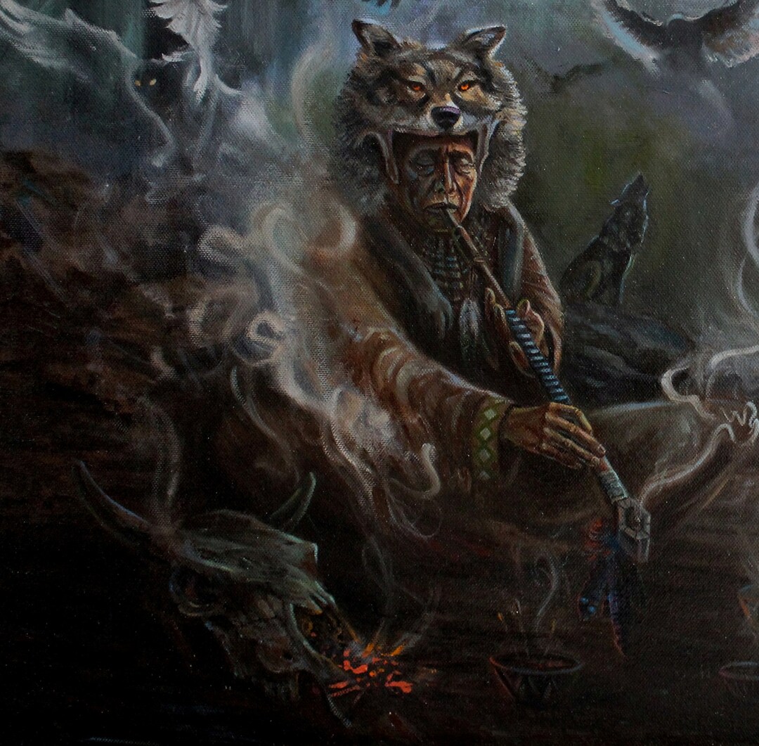Shaman Painting, Animal Spirits Art, Shamanic Spiritual Wall Art, Wolf ...
