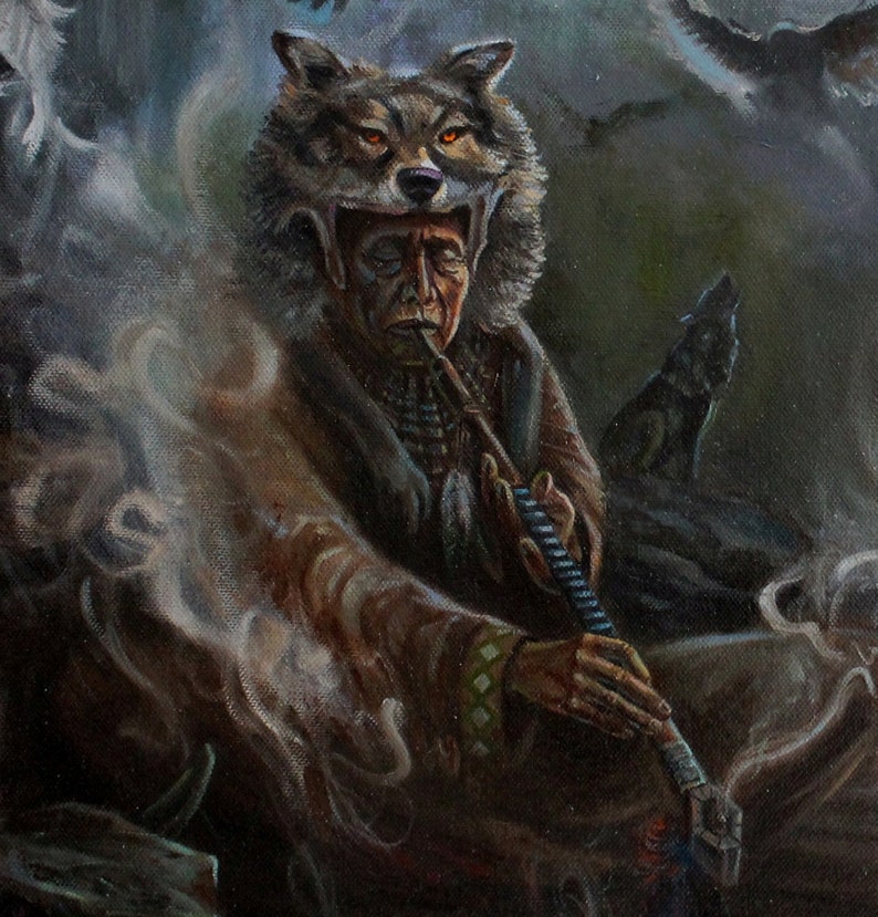 Shaman Oil Painting, Meditation of Shaman With Animals, Animal Spirit ...